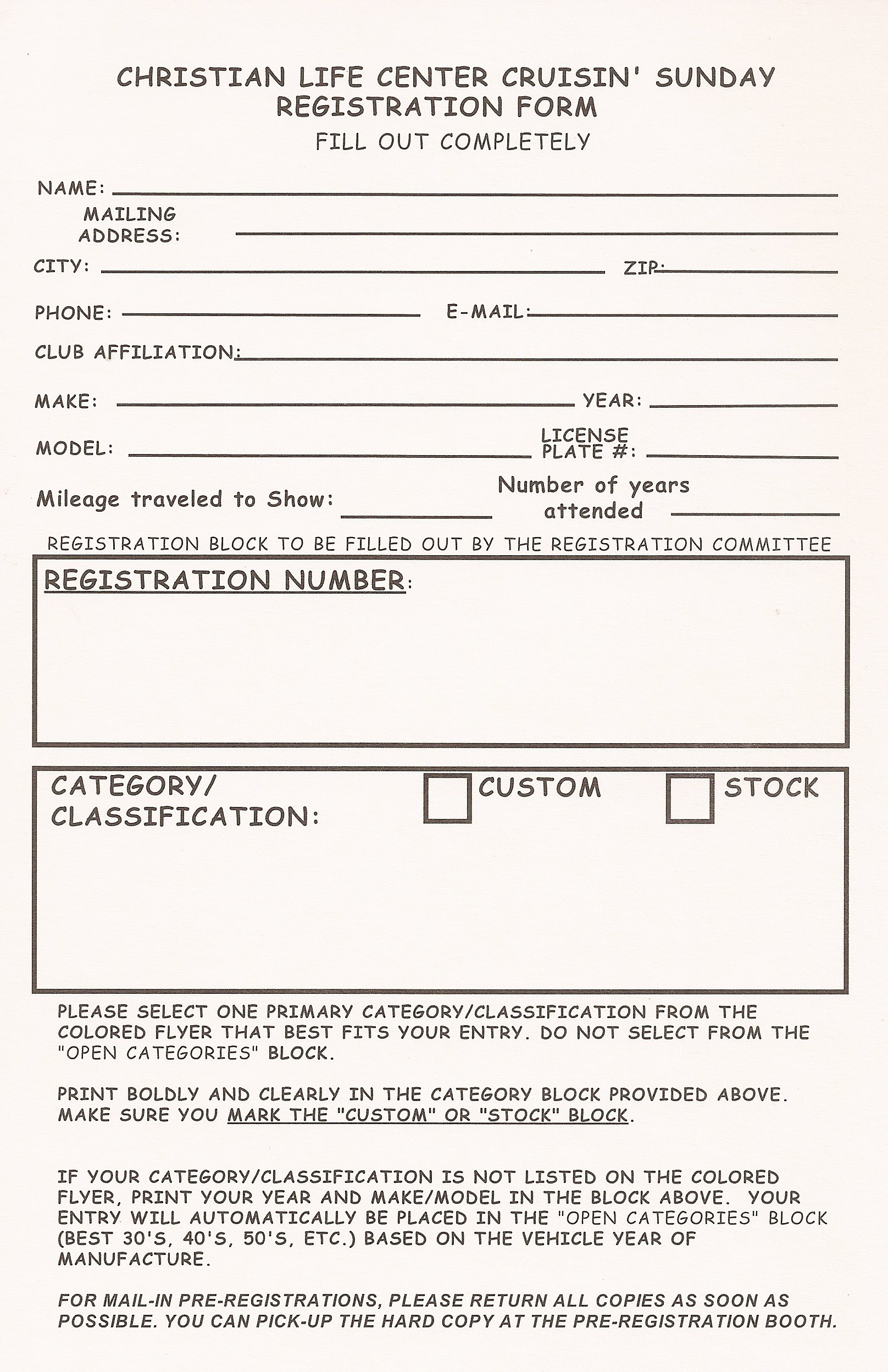 Registration Form – Cruisin’ Sunday